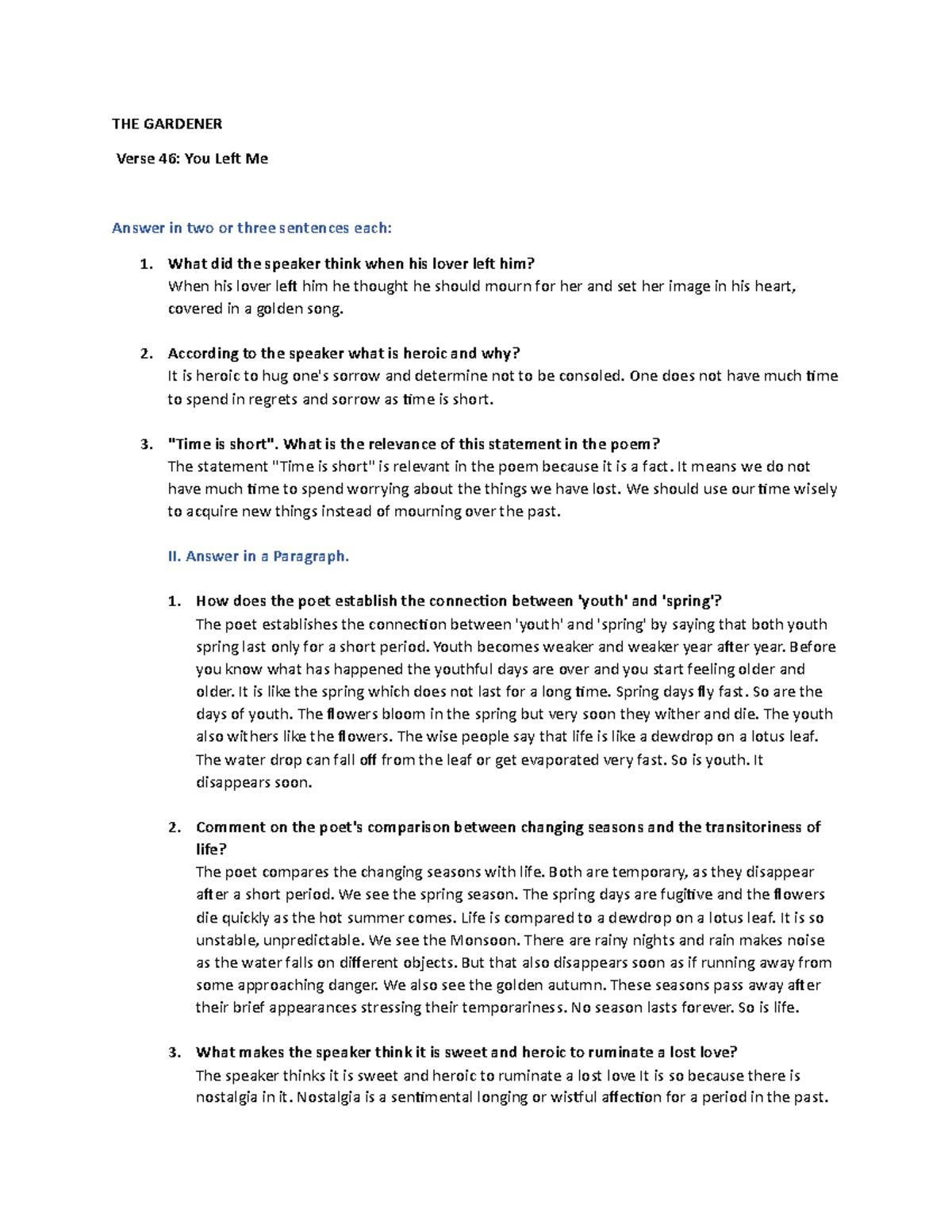 The Gardener ,Indian writing,Calicut university - THE GARDENER Verse 46 ...