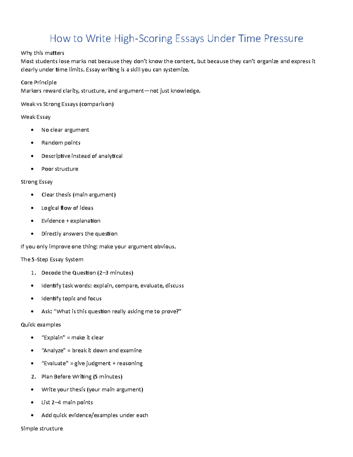 How to Write High-Scoring Essays Under Time Pressure: A Guide - Studocu