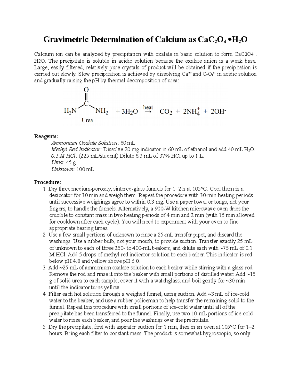 Exp 2 - Gravimetric Determination of Calcium as CaC2O4·H2O - Studocu