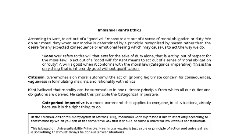 Kant's Ethics: Understanding the Categorical Imperative in Module-9 ...