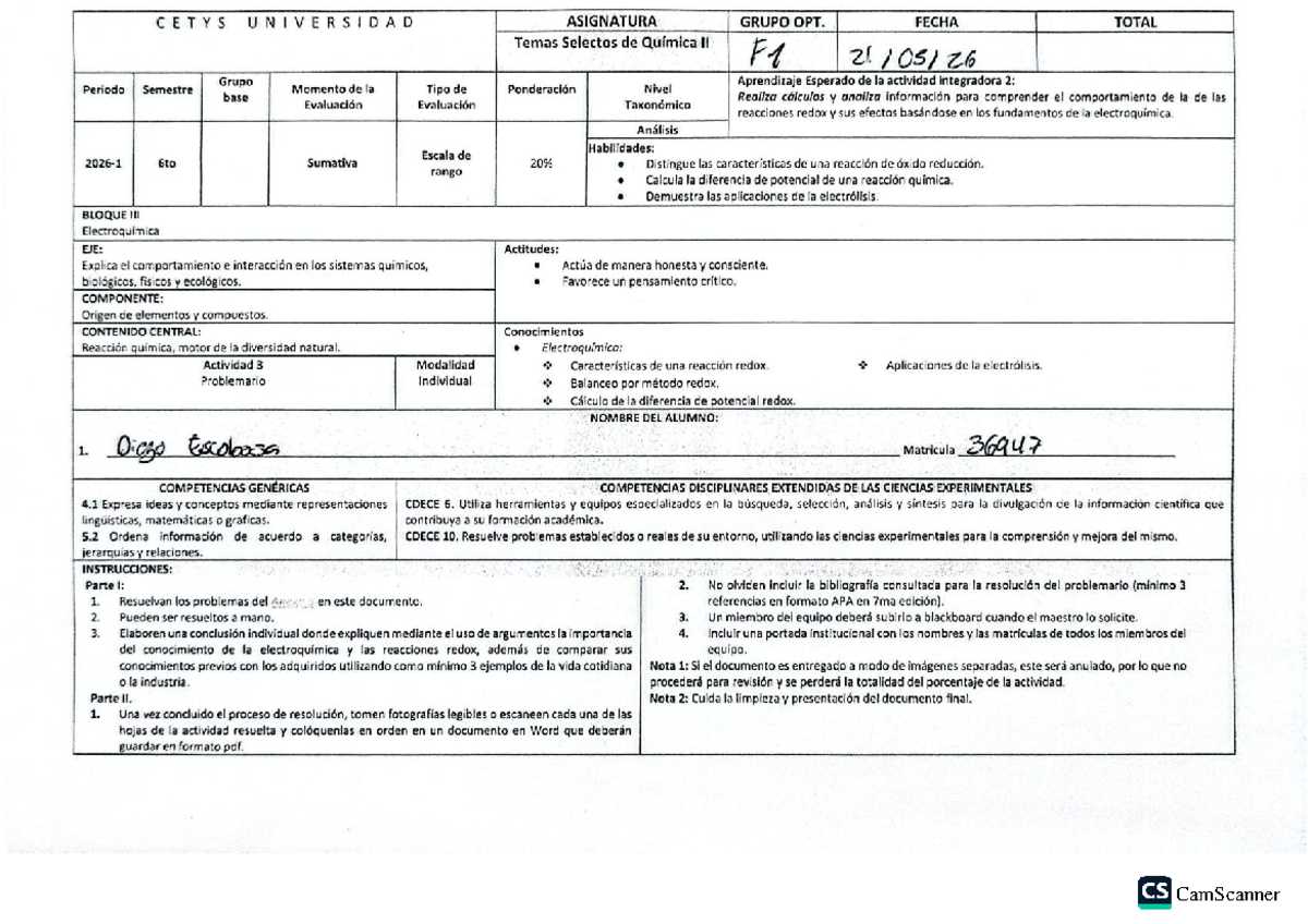 CETYS UNIVERSIDAD Temas Selectos de Química II - Actividad Integradora ...