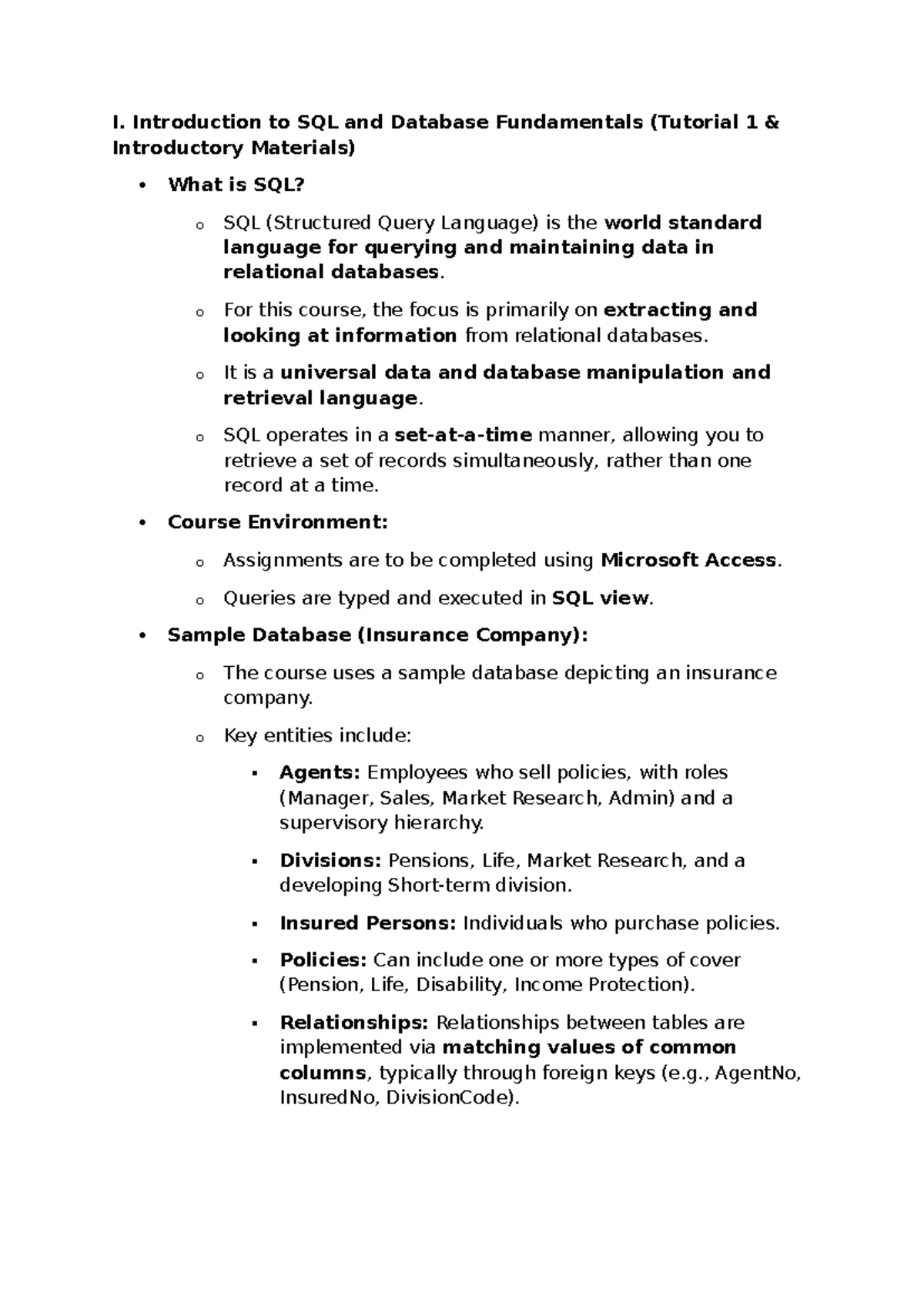 SQL Fundamentals and Data Retrieval Techniques (CS101 Tutorial 1) - Studocu
