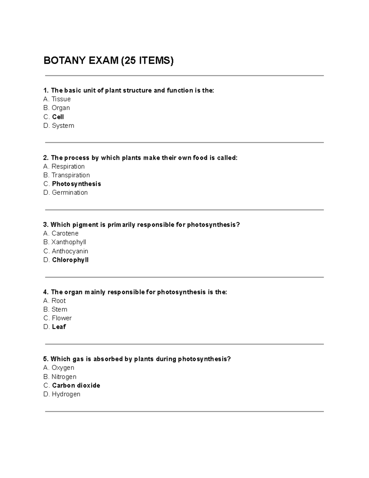 BTN001 BOTANY FINAL EXAM - 25 ITEM QUIZ - Studocu