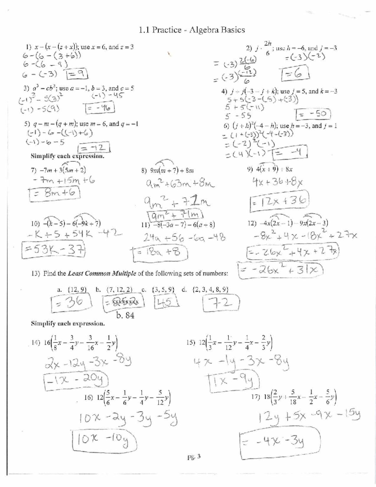 A2 Unit 1 Practice Solutions: Algebra Basics and Equations - Studocu