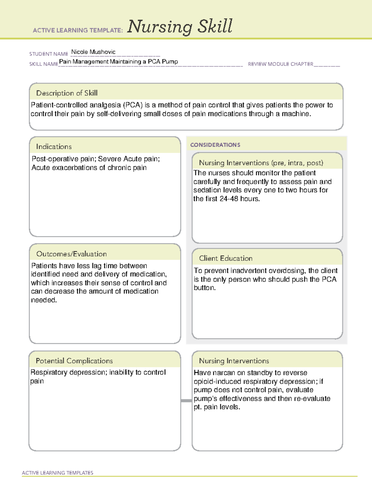 Nursing Skill: Pain Management with PCA Pump - Active Learning Template ...