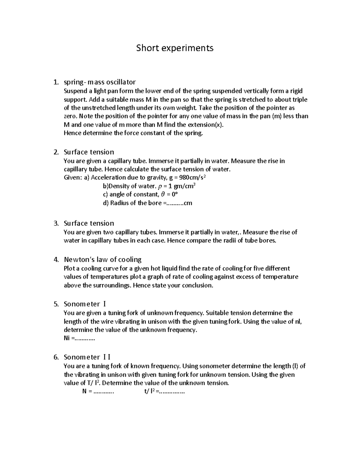Short Experiments in Physics: Lab Activities & Procedures - Studocu