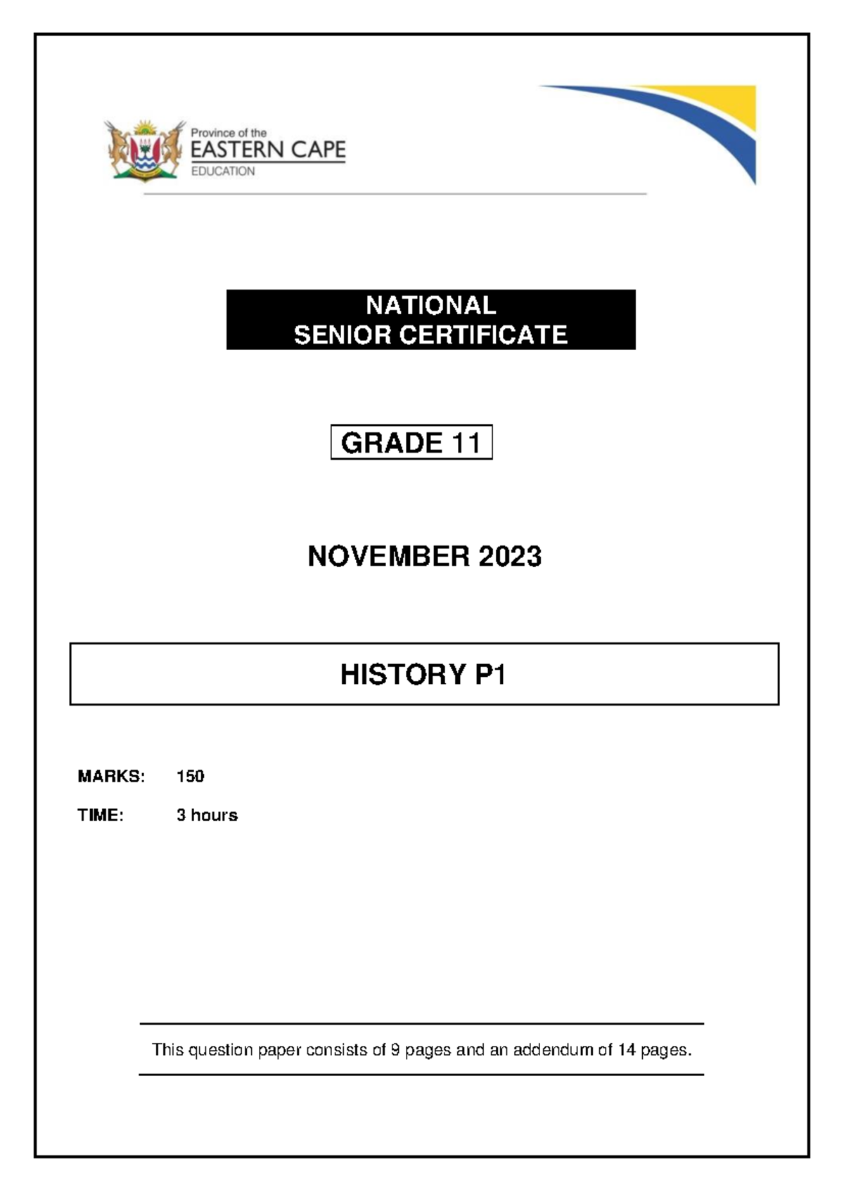 History P1 Grade 11 November 2023 Question Paper (QP) - Studocu