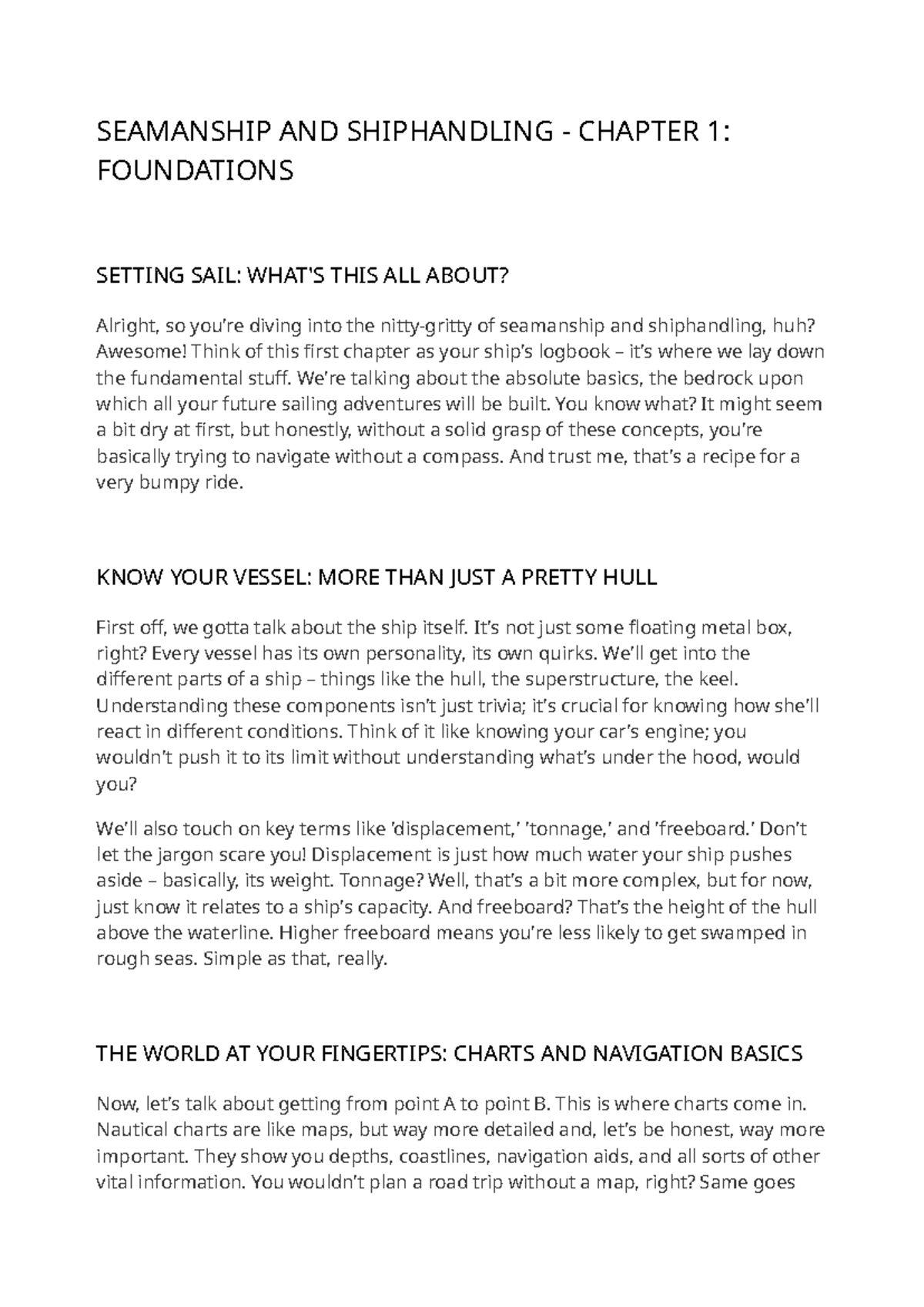 SEAMANSHIP & SHIPHANDLING CH 1: FOUNDATIONS OF SAILING - Studocu