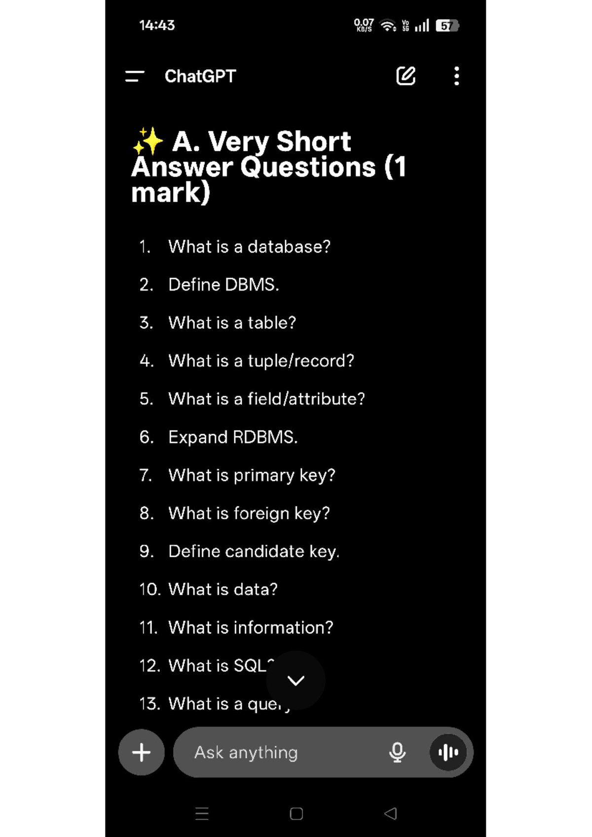 IT Unit 1: Database Short Answer & Long Answer Questions - Studocu