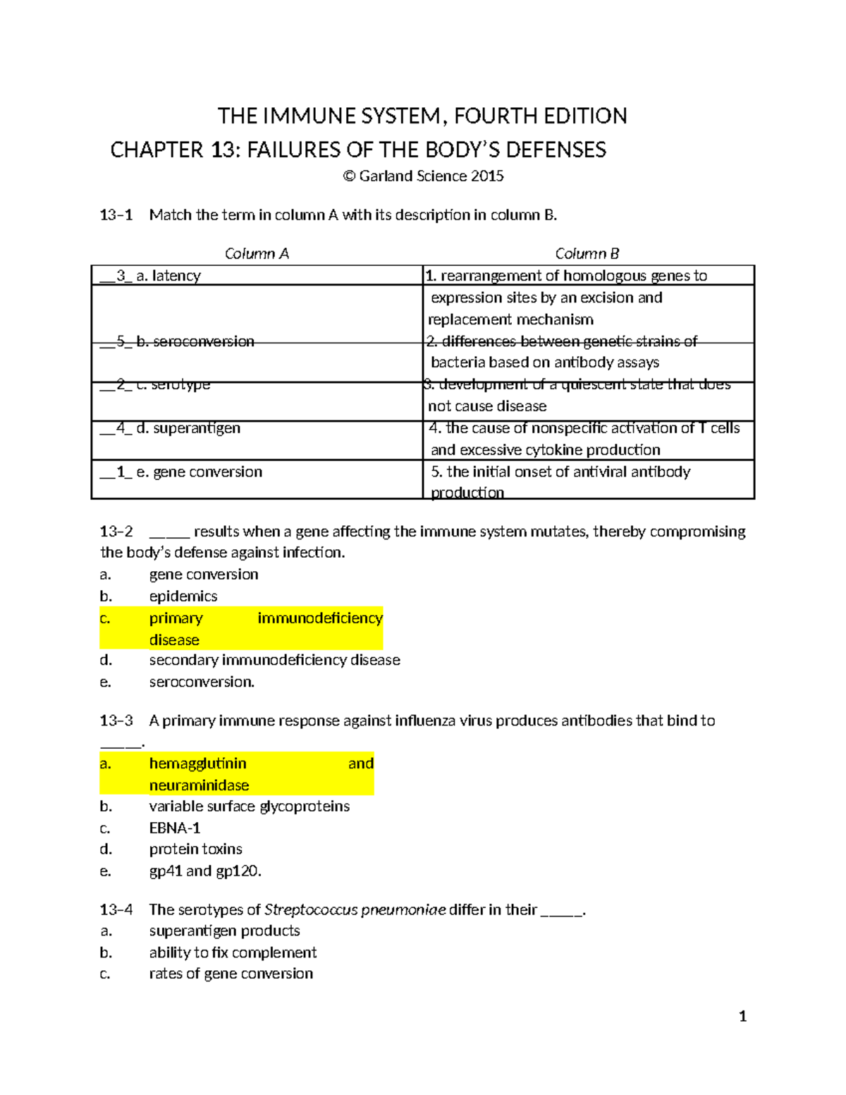 IS4 Question Bank Ch 13 - Test bank for chapter 13 - THE IMMUNE SYSTEM ...