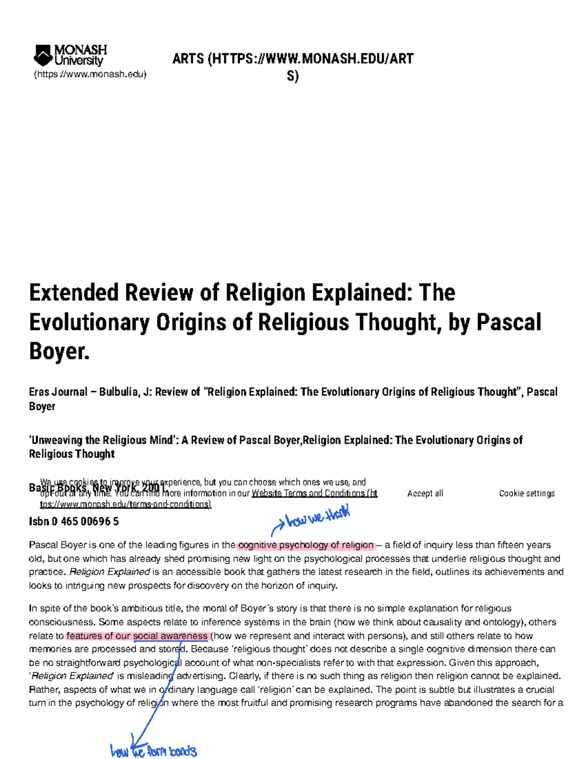 ARTS S) Extended Review of "Religion Explained" by Pascal Boyer - Studocu