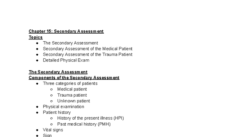 Chapter 15: Secondary Assessment of Medical and Trauma Patients - Studocu