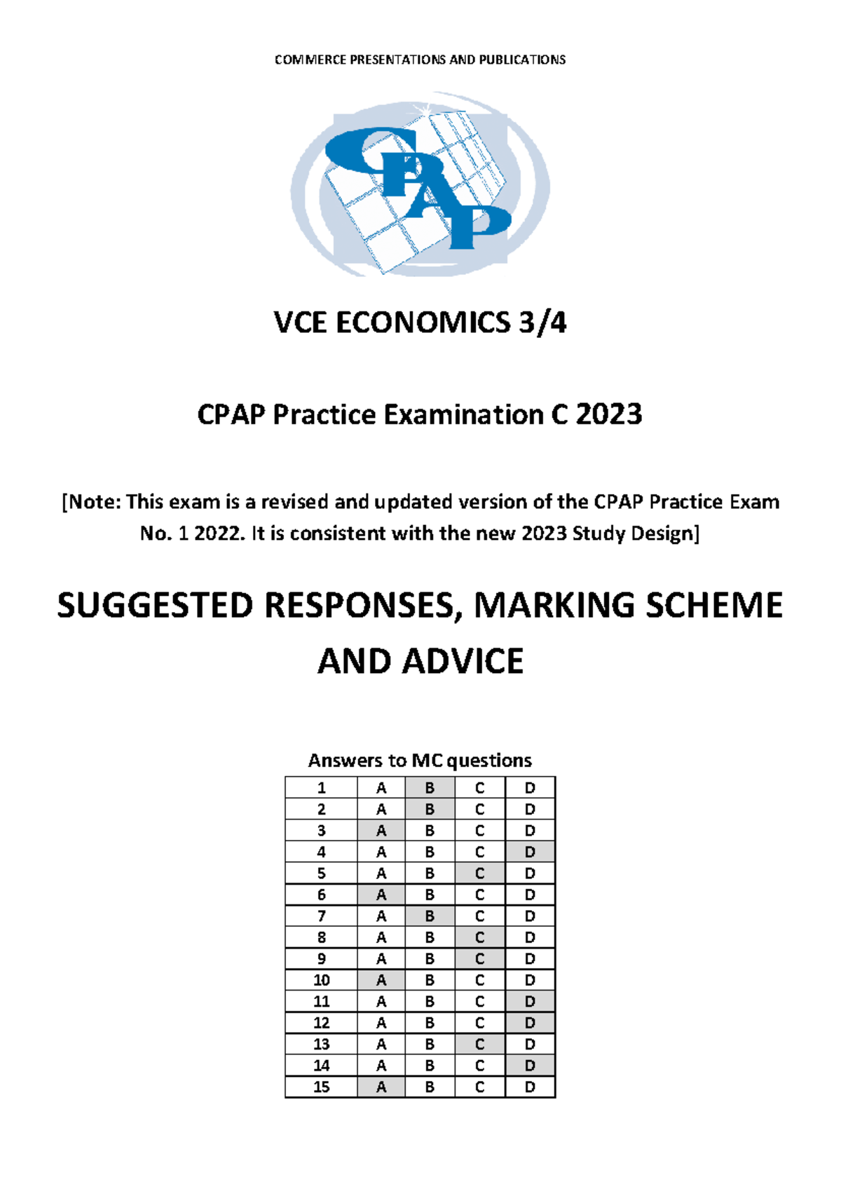 CPAP 2023 VCE Economics Units 3 & 4 Exam C Solutions and Analysis - Studocu