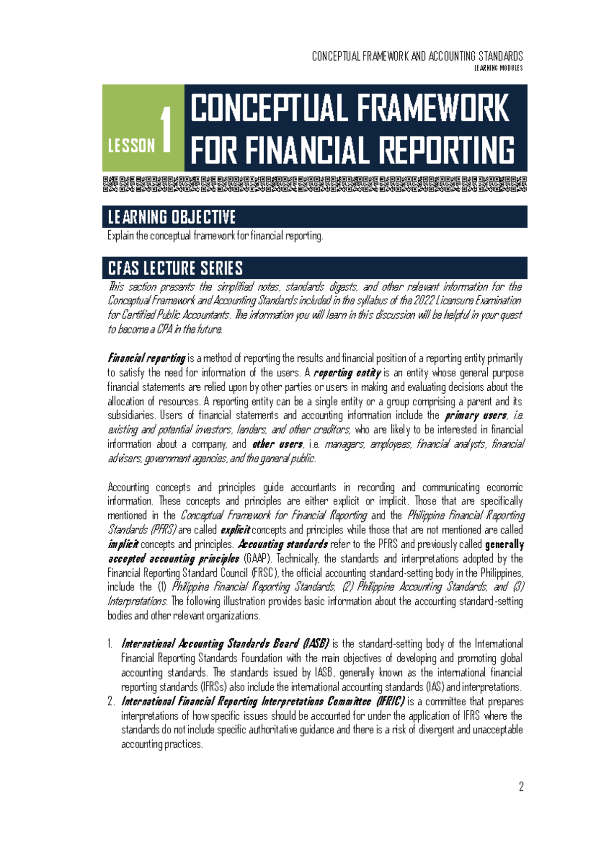 Conceptual Framework Reporting Standards Learning Modules Lesson 1