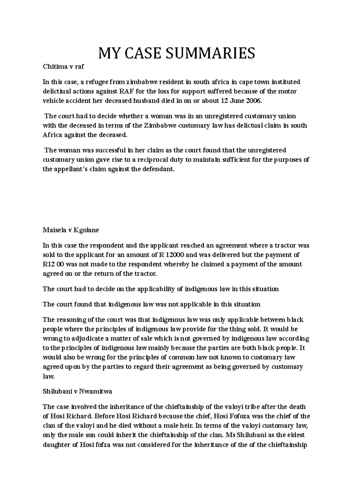 Case Summaries: Key Judicial Decisions in Delict Law - Studocu