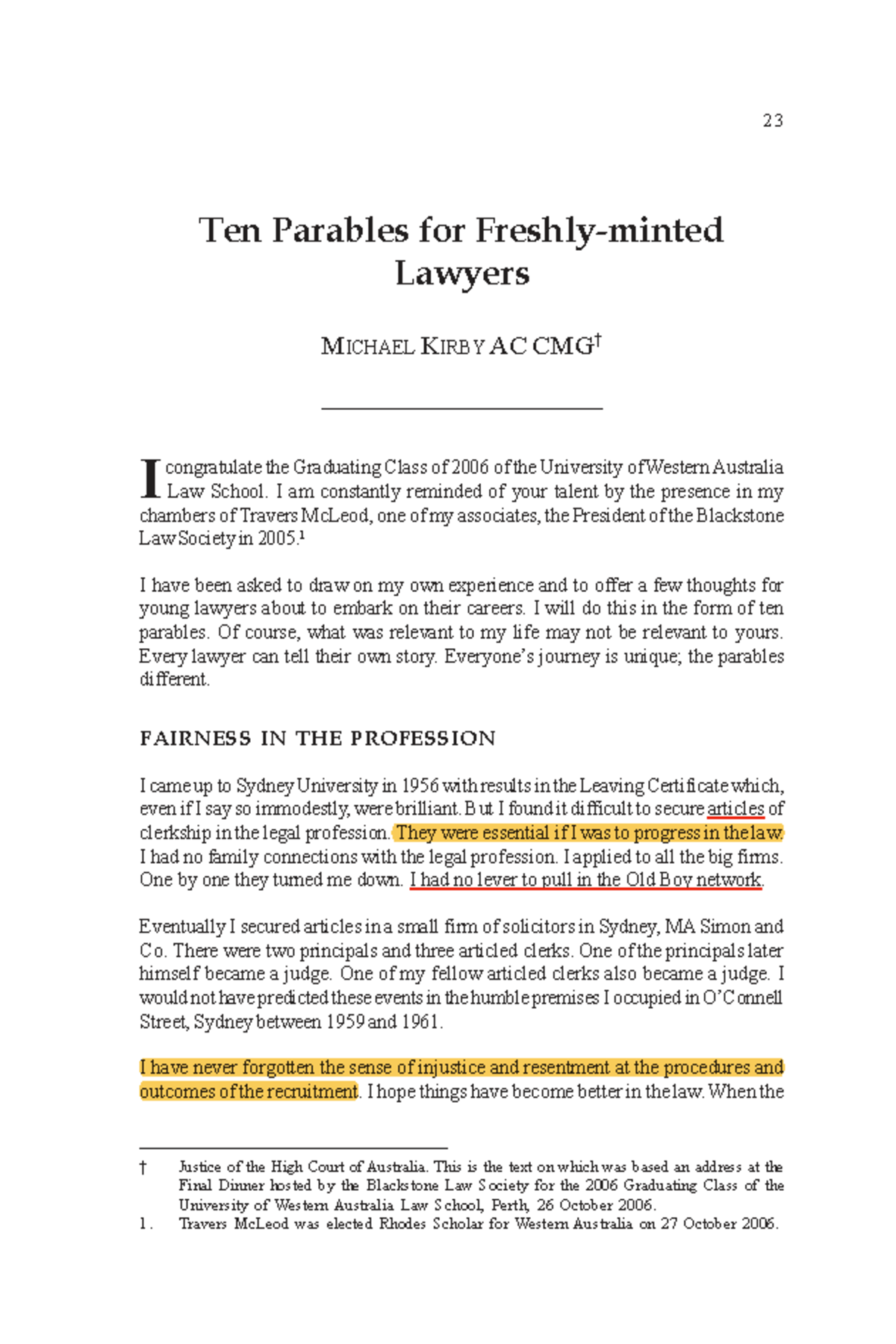 TEN PARABLES FOR LAWYERS: Insights for New Legal Graduates 23 - Studocu