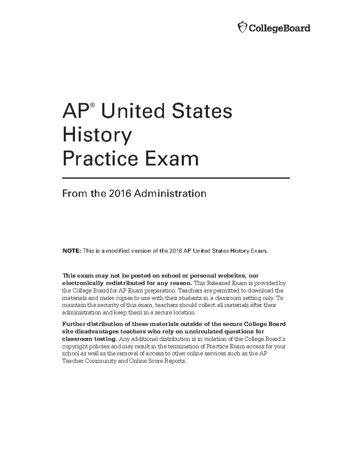 AP United States History Practice Exam - 2016 Edition - Studocu