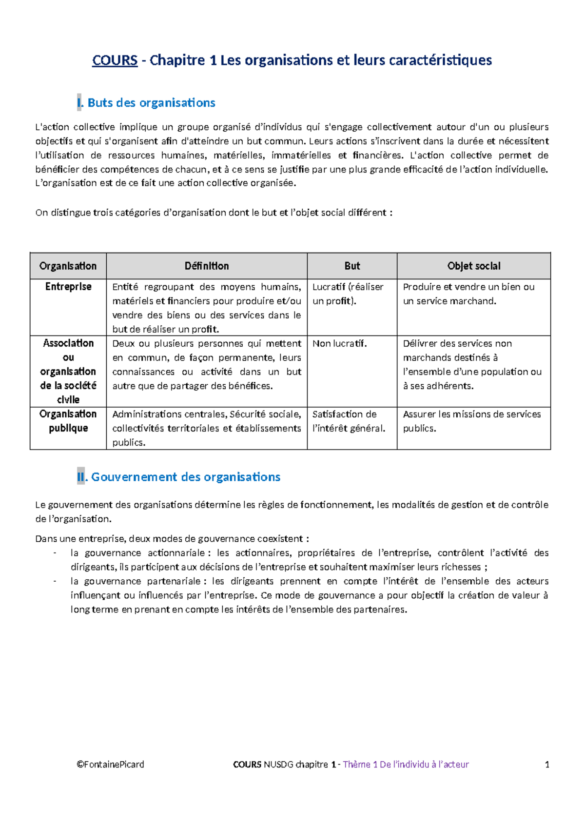 COURS NUSDG Chapitre 1 : Les Organisations et leurs Caractéristiques ...