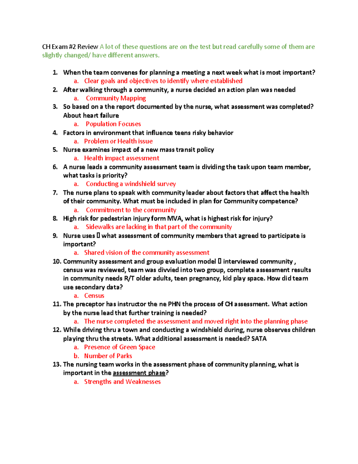 Community Health Exam 2 Review Notes: Key Concepts and Questions - Studocu