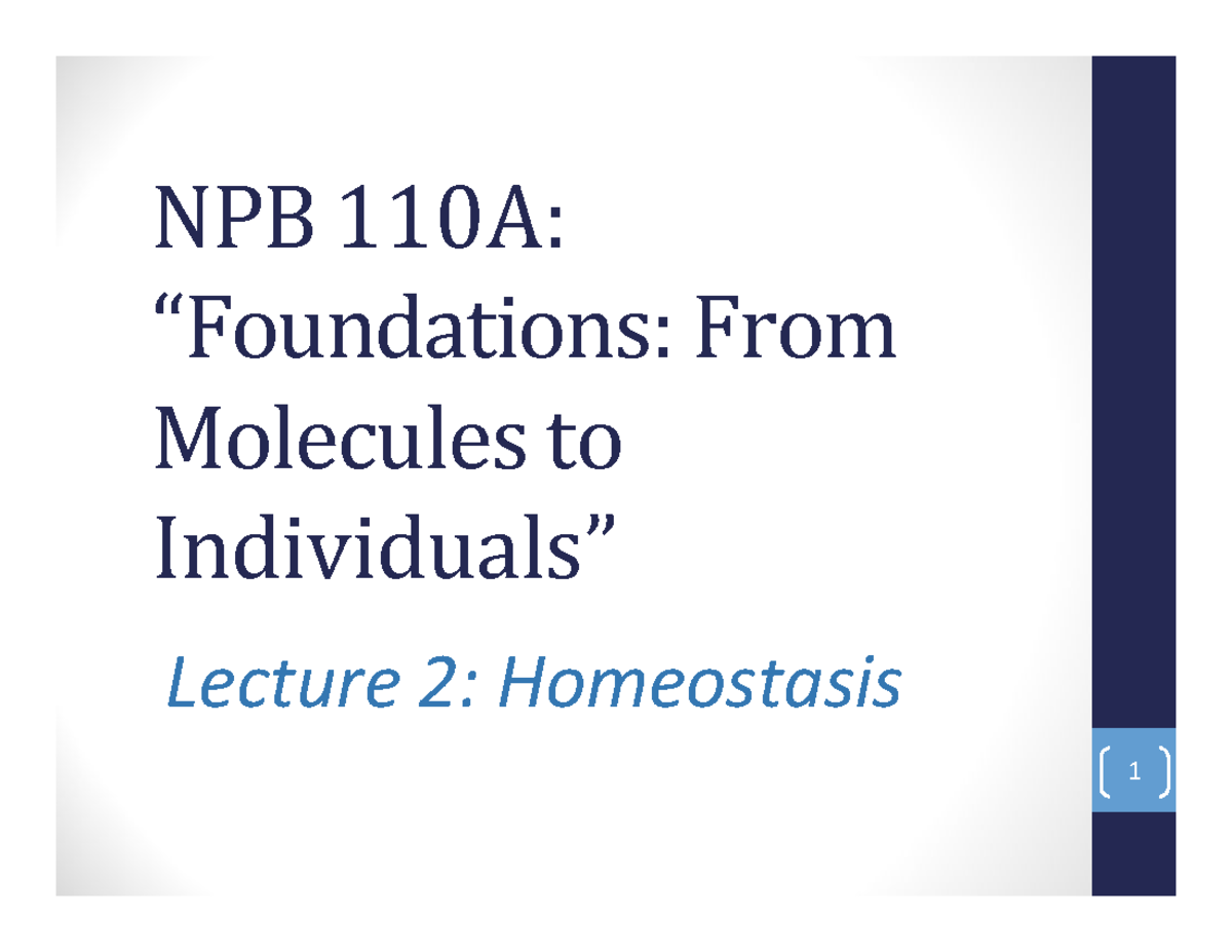 NPB 110A: Lecture 2 - Homeostasis and Body Organization Principles ...