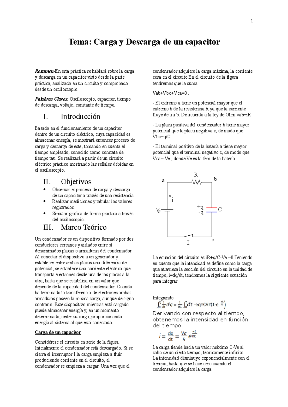 Carga y Descarga de un Capacitor - Práctica de Circuitos Eléctricos ...