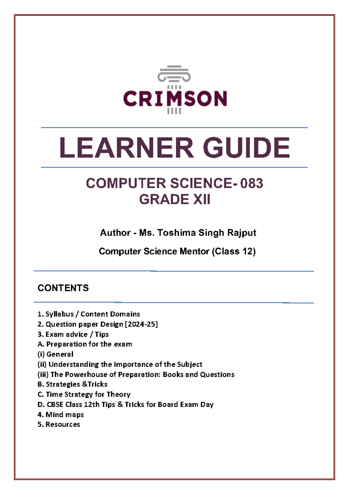 Computer Science Guide - Class 12 (Code 083) for 2024-25 Exam Prep ...