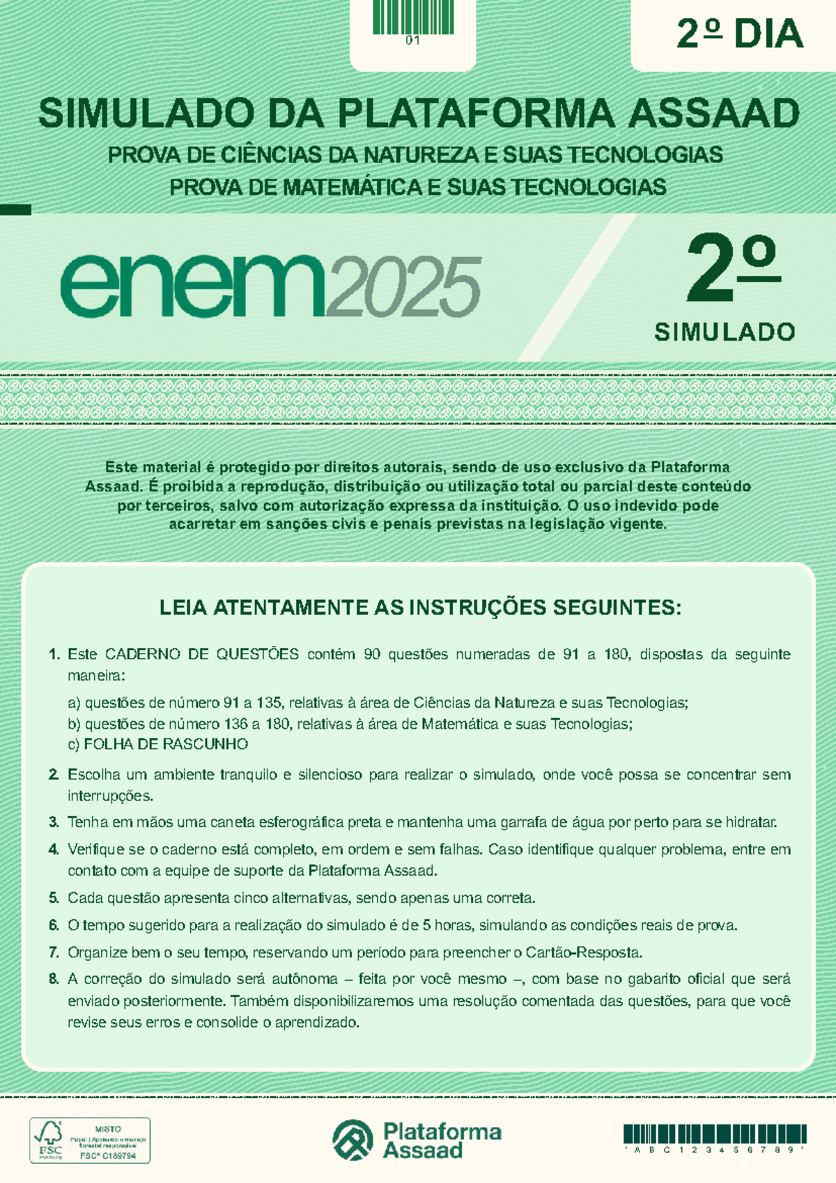 2º DIA SIMULADO AUTORAL ENEM 2025 - PLATAFORMA ASSAAD - Studocu
