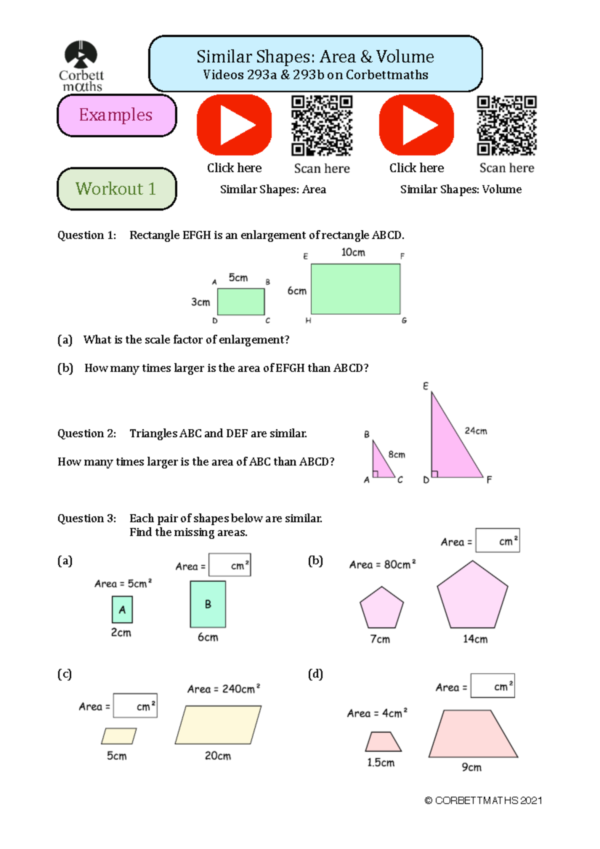 Similar Shapes: Area & Volume Exercises 293a 293b - Studocu