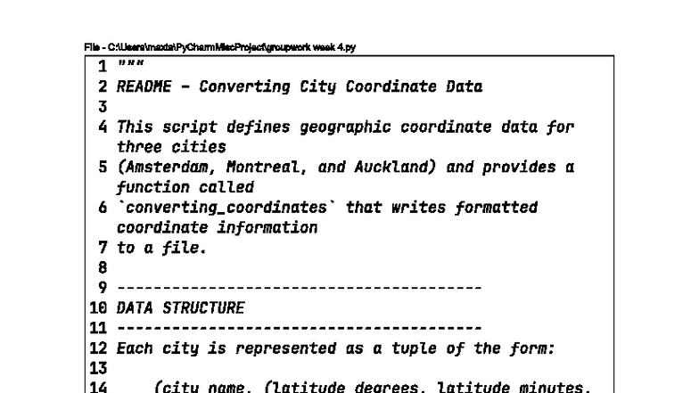 Groupworkweek 4 - week 4 - File week 4 1 2 README Converting City ...