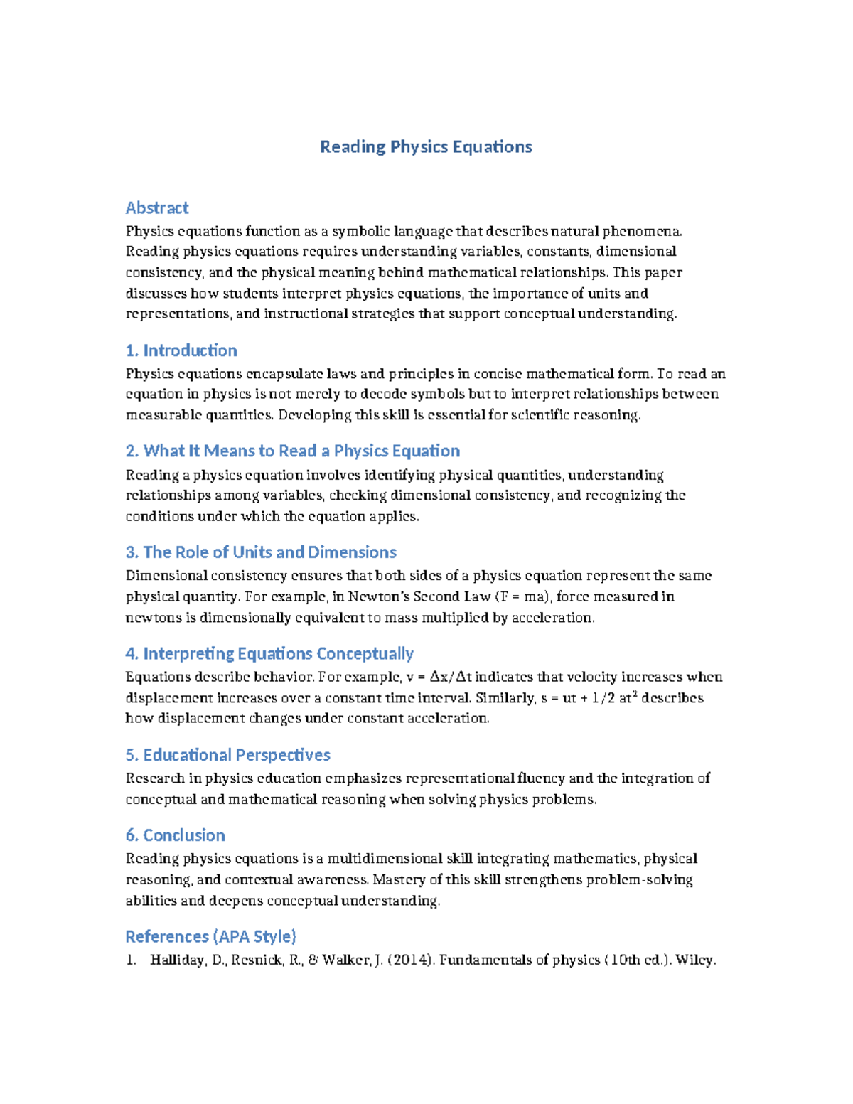 PHYS 101: Reading Physics Equations - Understanding Concepts and Skills ...
