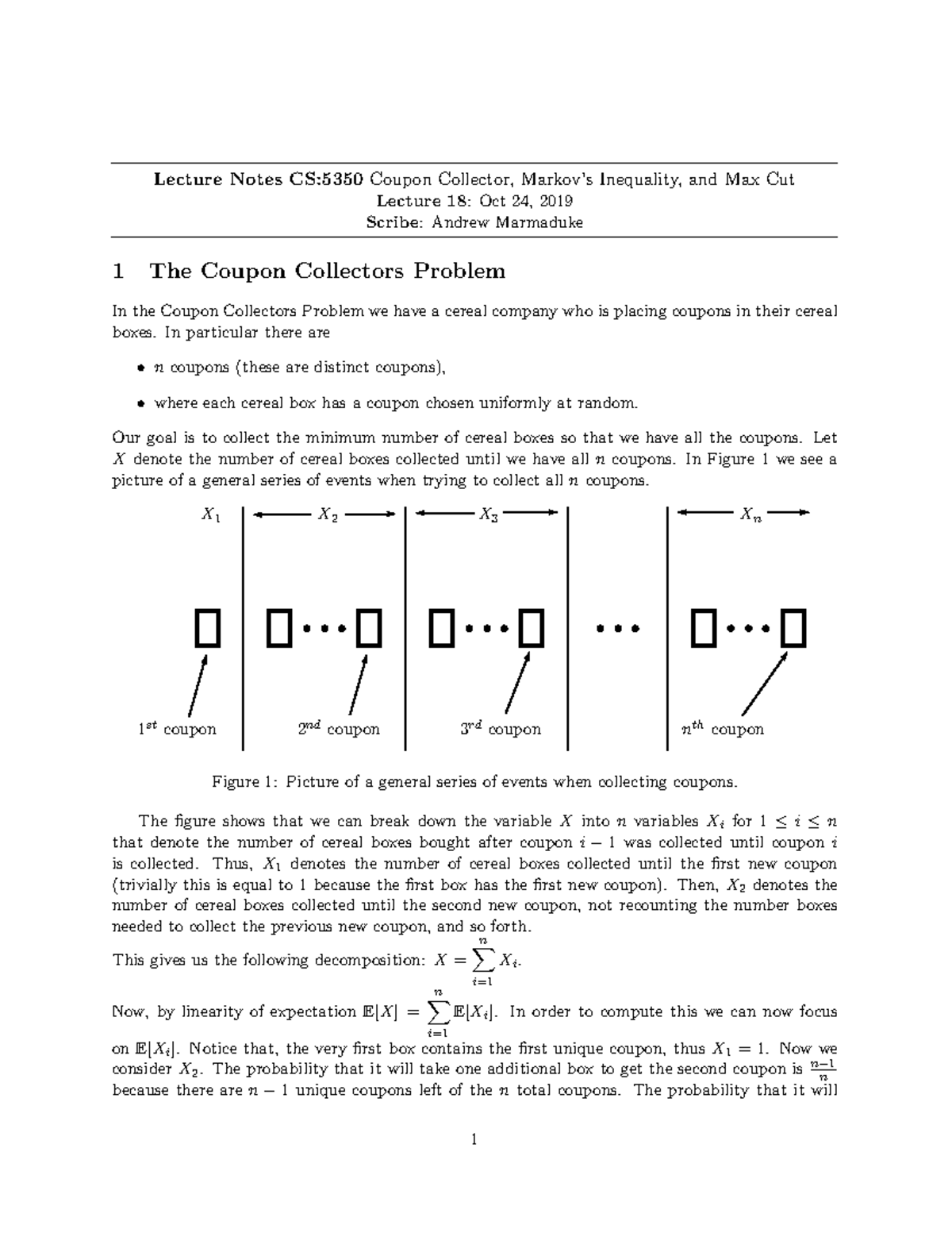 CS:5350 Lecture 18 - Coupon Collector & Max Cut Analysis - Studocu