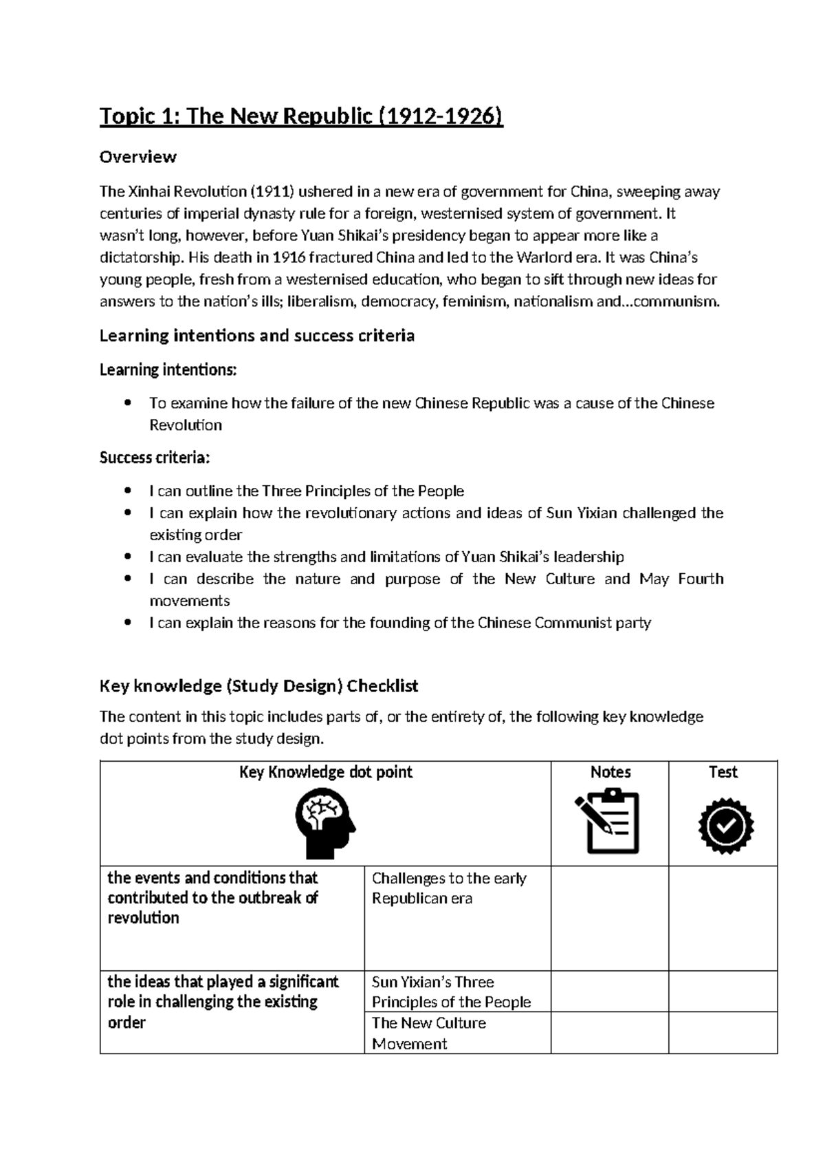 Topic 1 - The New Republic (1912-1926) Study Notes - Studocu