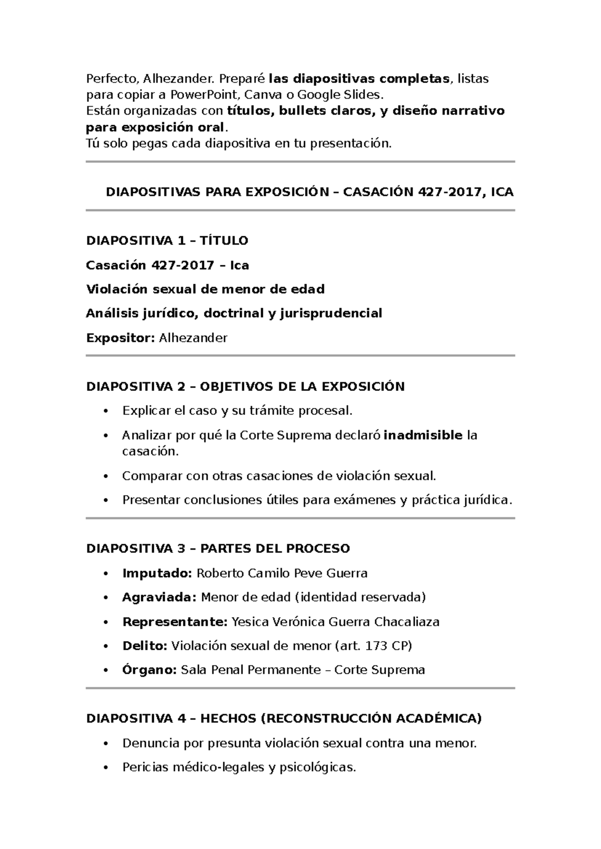 Diapositivas para Exposición: Casación 427/2017, Ica - Studocu