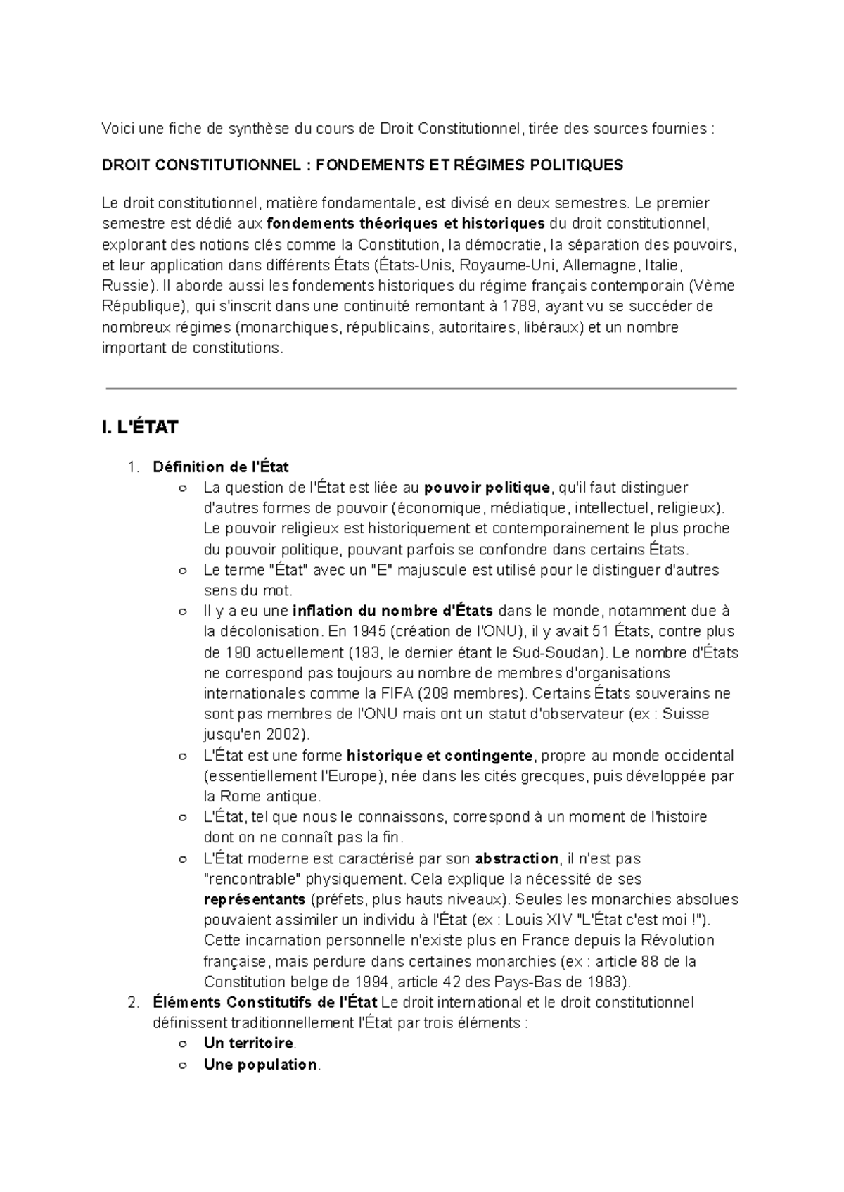 Fiche de Synthèse - Droit Constitutionnel (Cours) - Studocu