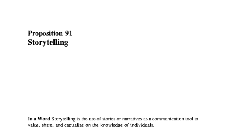 Proposition 91: The Art and Impact of Storytelling - Studocu