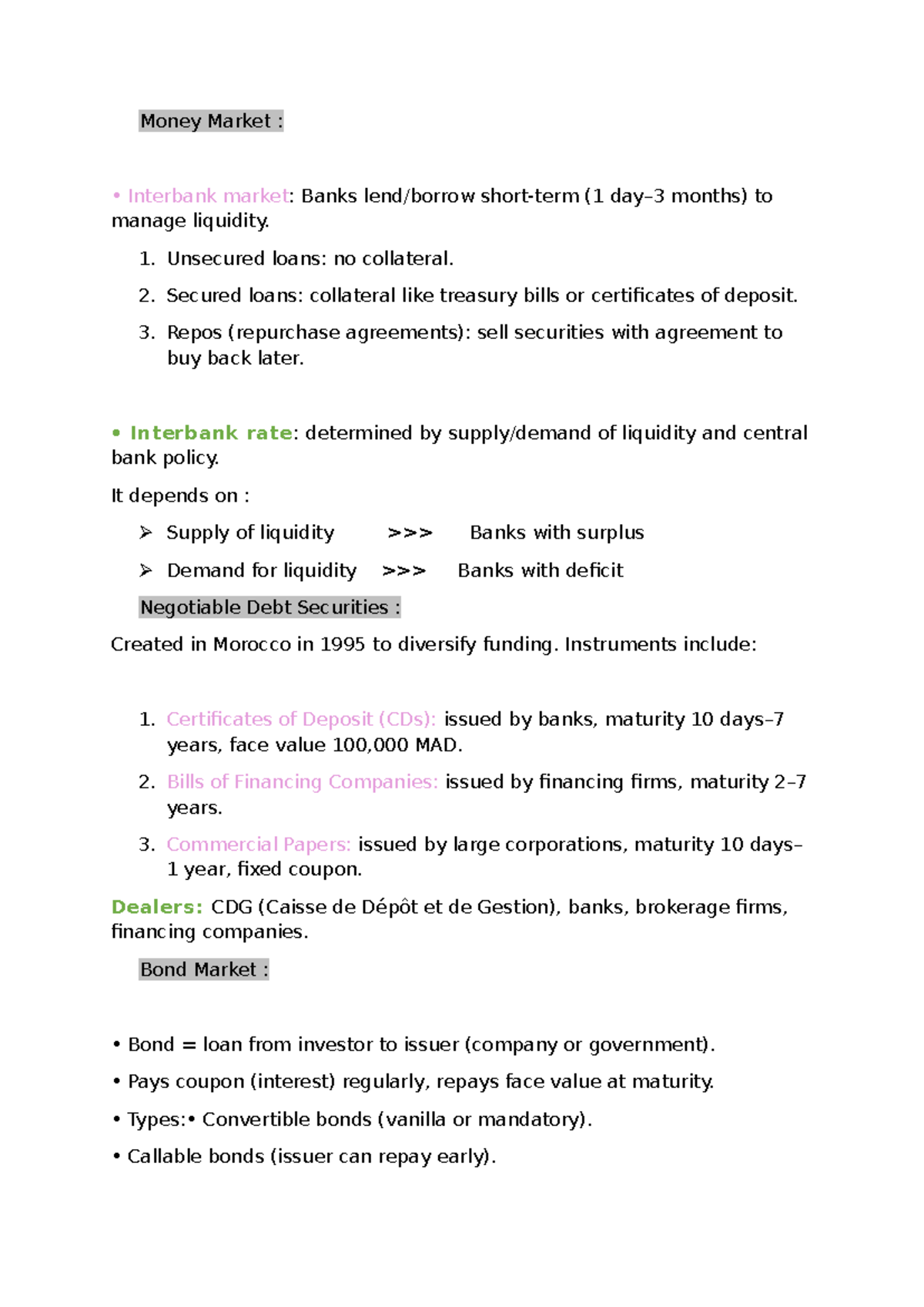 💵 Money Market: Interbank Loans and Debt Securities Overview - Studocu