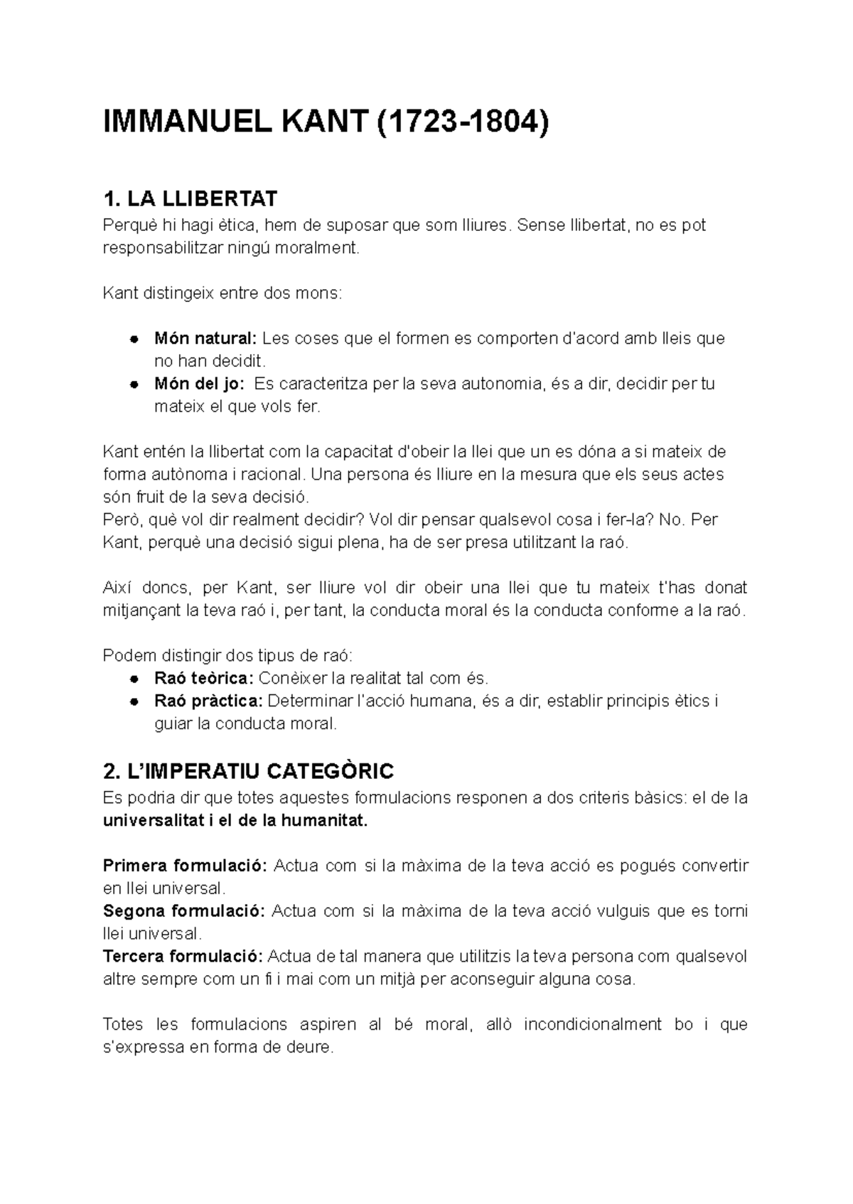 T4 Immanuel Kant - Apunts sobre la Llibertat i l'Ètica - Studocu