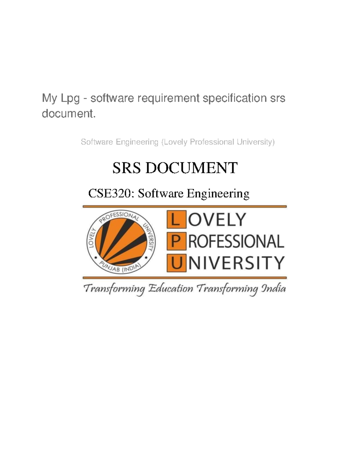 SRS for MyLPG Project - CSE320 Software Engineering Notes - Studocu