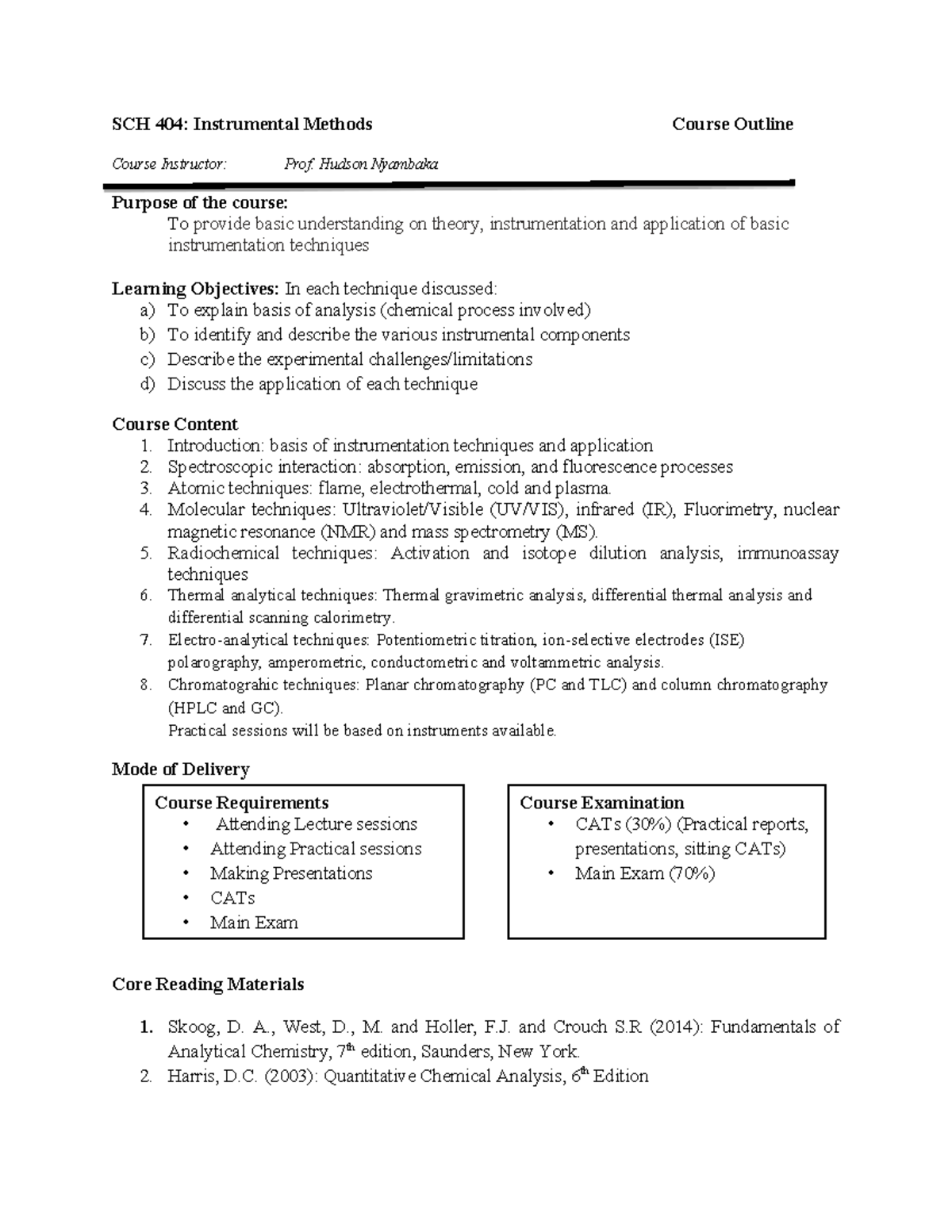 SCH 404 Lecture Notes: Instrumental Methods Overview - Studocu