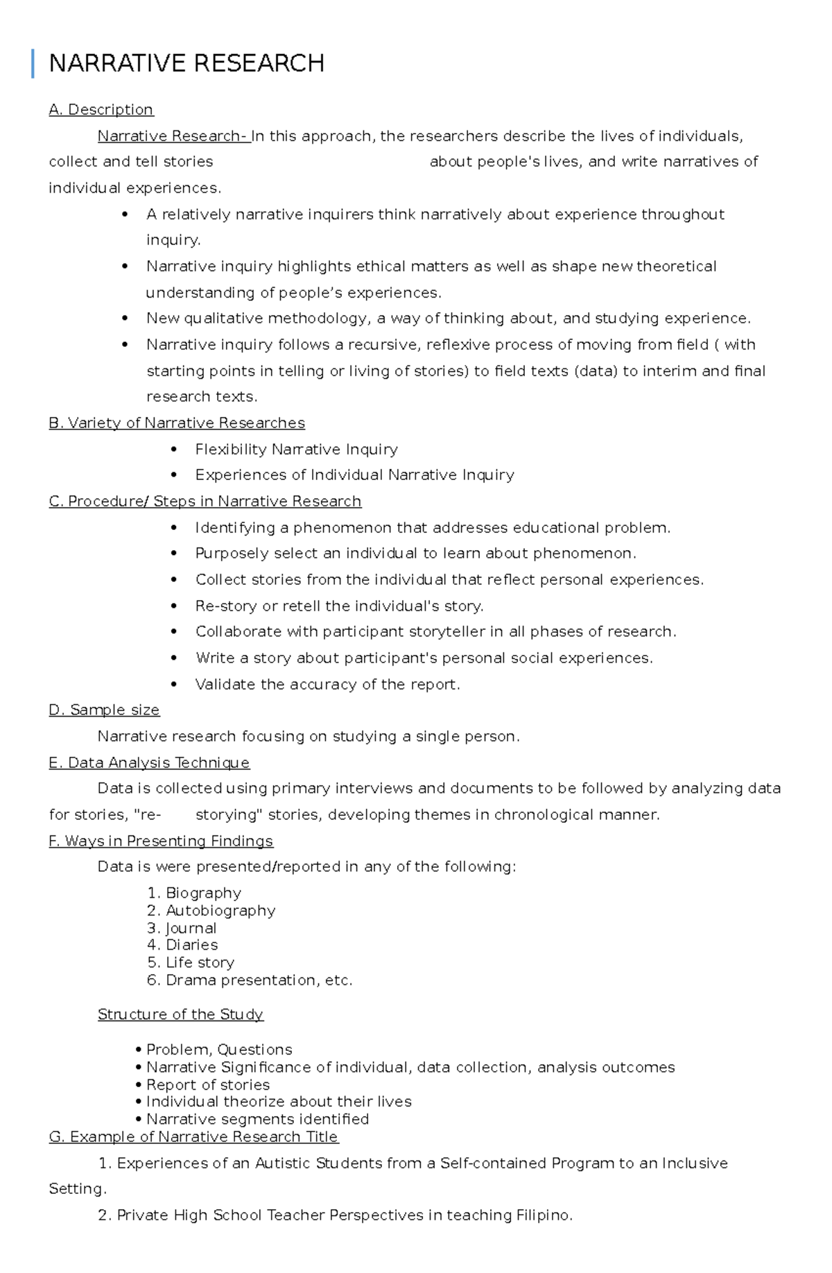 Narrative Research Methodology: Exploring Individual Life Stories - Studocu