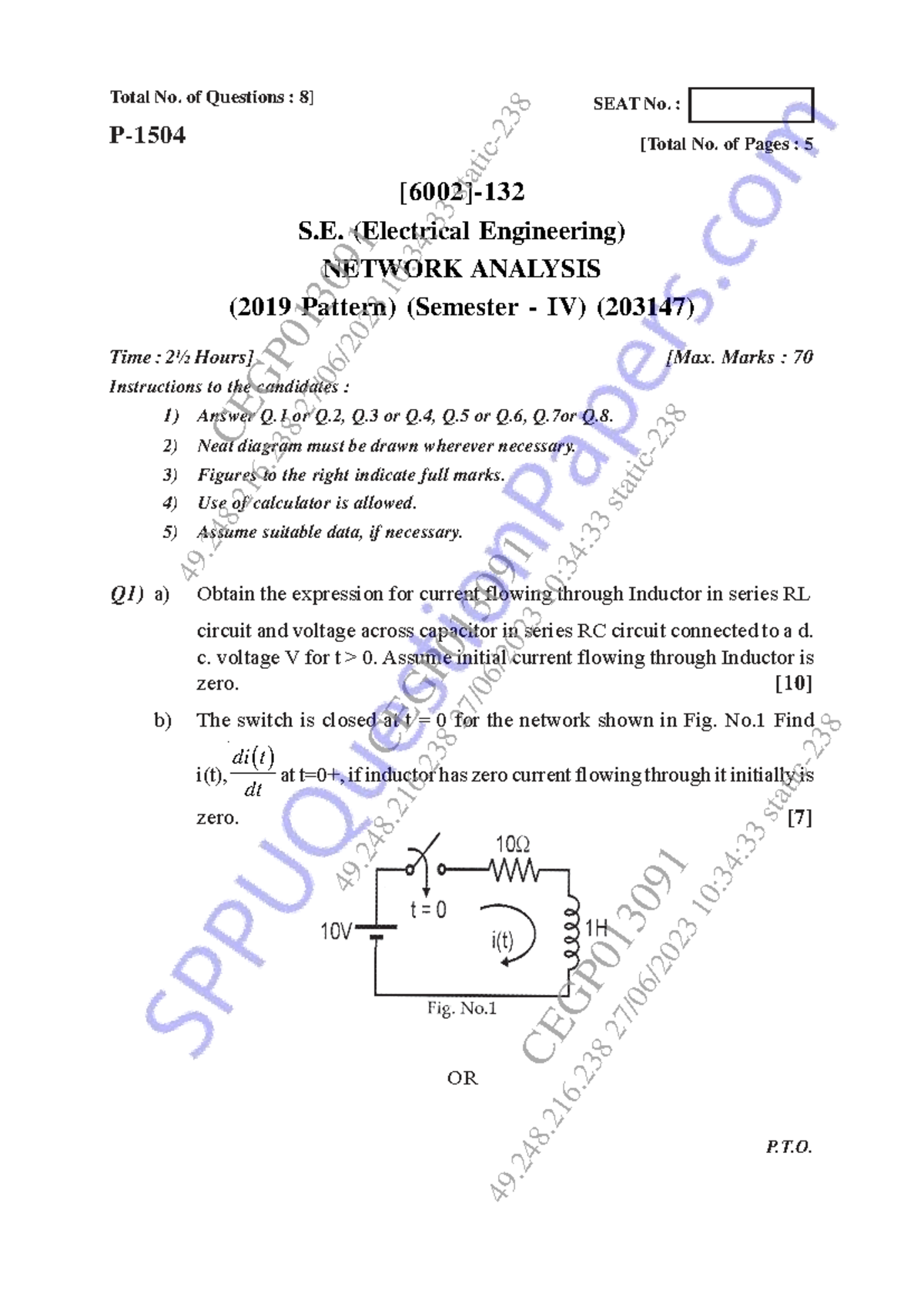 Network Analysis (203147) - S.E. Electrical Engineering (2019 Pattern ...