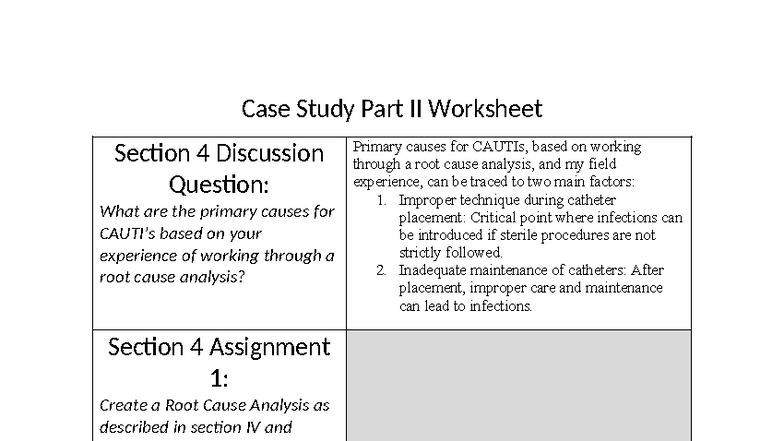 Wk 8 Case Study Part II Worksheet - Case Study Part II Worksheet Section 4 Discussion Question ...