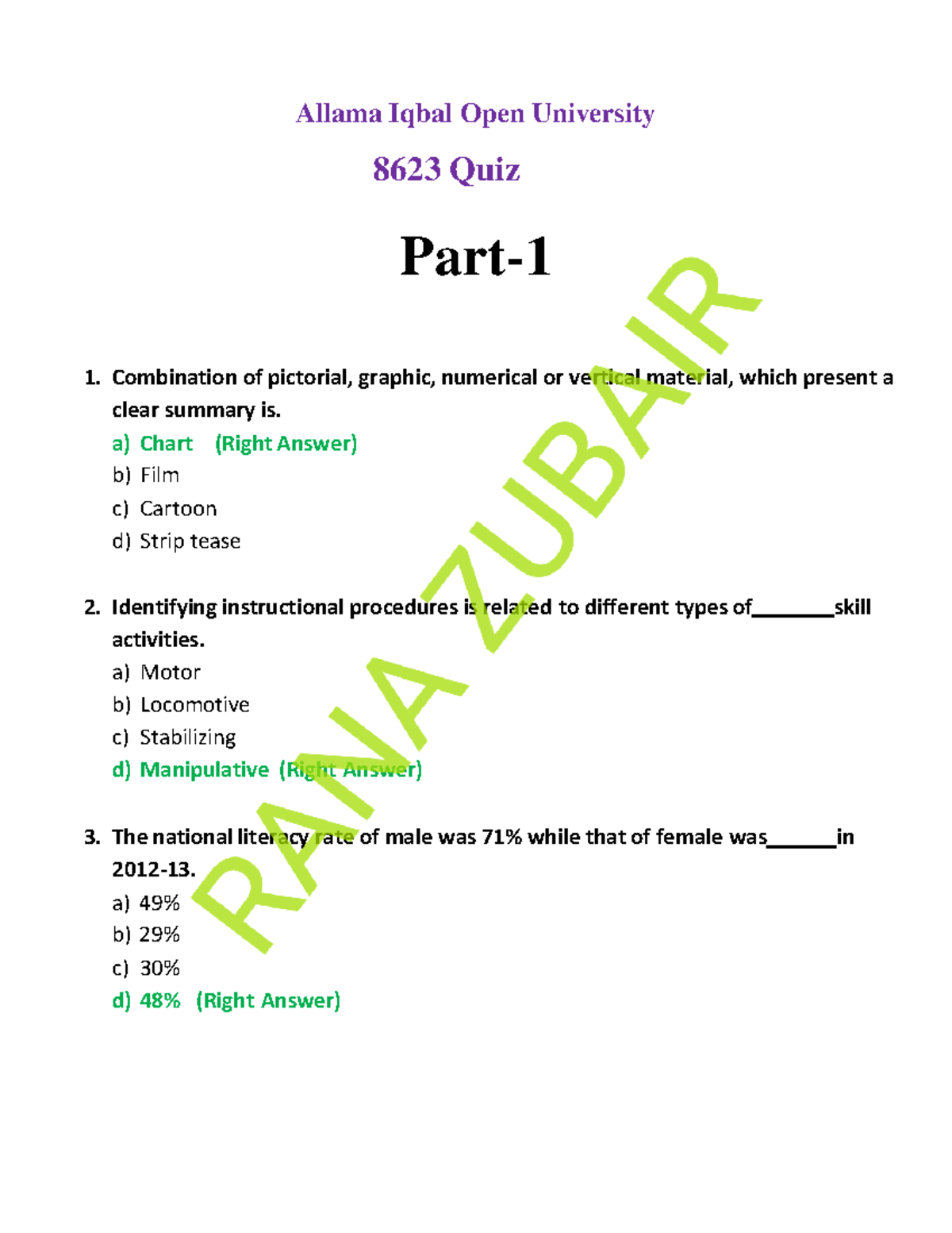 8623 Quiz - Good file - Allama Iqbal Open University 8623 Quiz Part- 1 ...