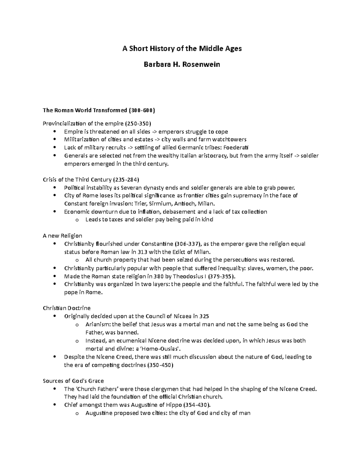 A Short History of the Middle Ages: Insights from Chapters 1-6 ...