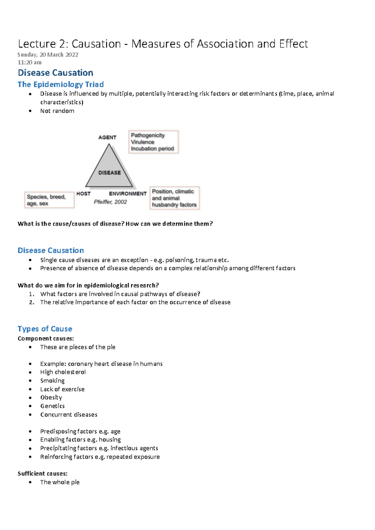 VSC329 Lecture 2 Notes: Causation & Measures of Association - Studocu