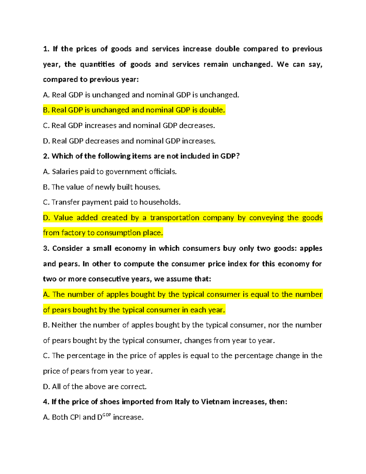 Macroeconomics Test 1: GDP, CPI, and Economic Indicators Analysis - Studocu