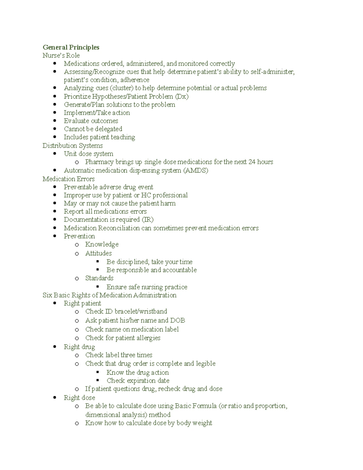 Medication Administration Lecture Notes - General Principles Nurse’s ...
