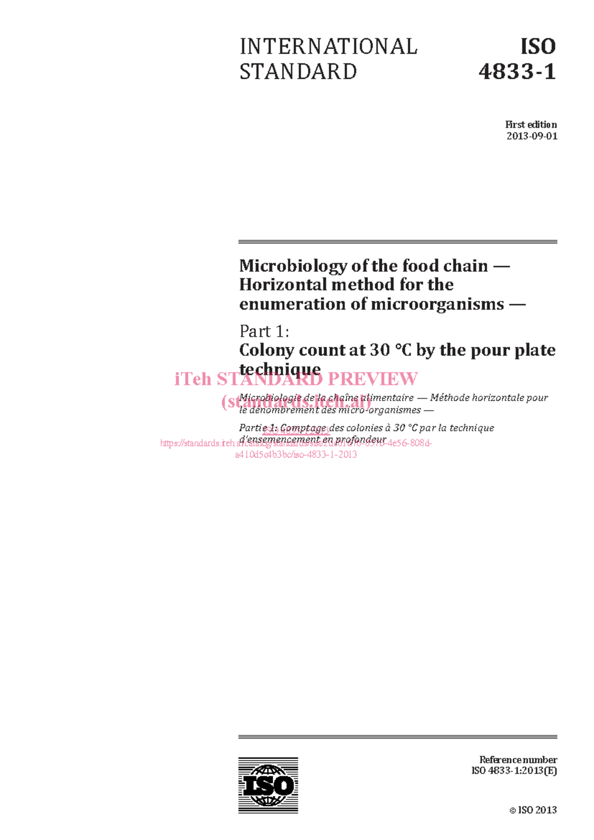ISO 4833-1:2013 - Microbiology of Food Chain: Colony Count Method - Studocu
