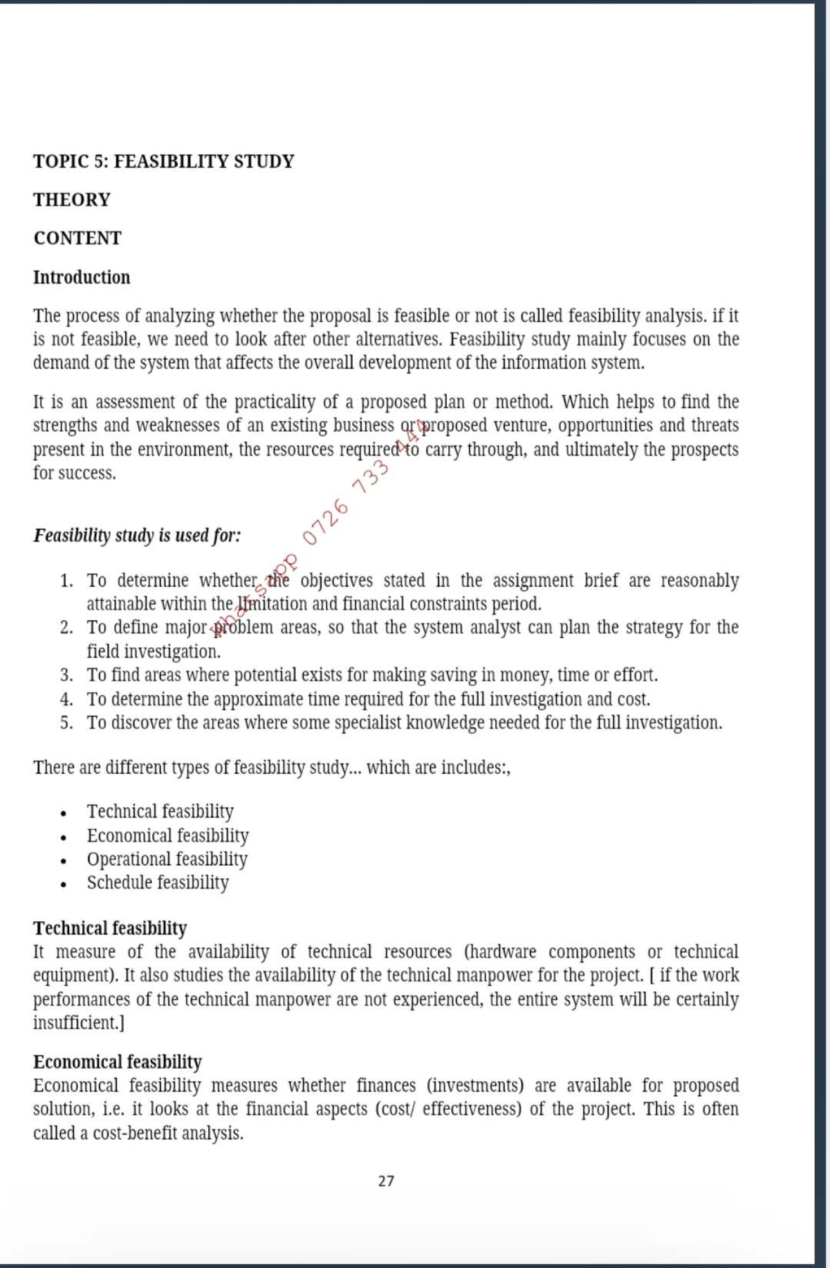 Topic 5: Feasibility Study Theory Overview (733) - Studocu