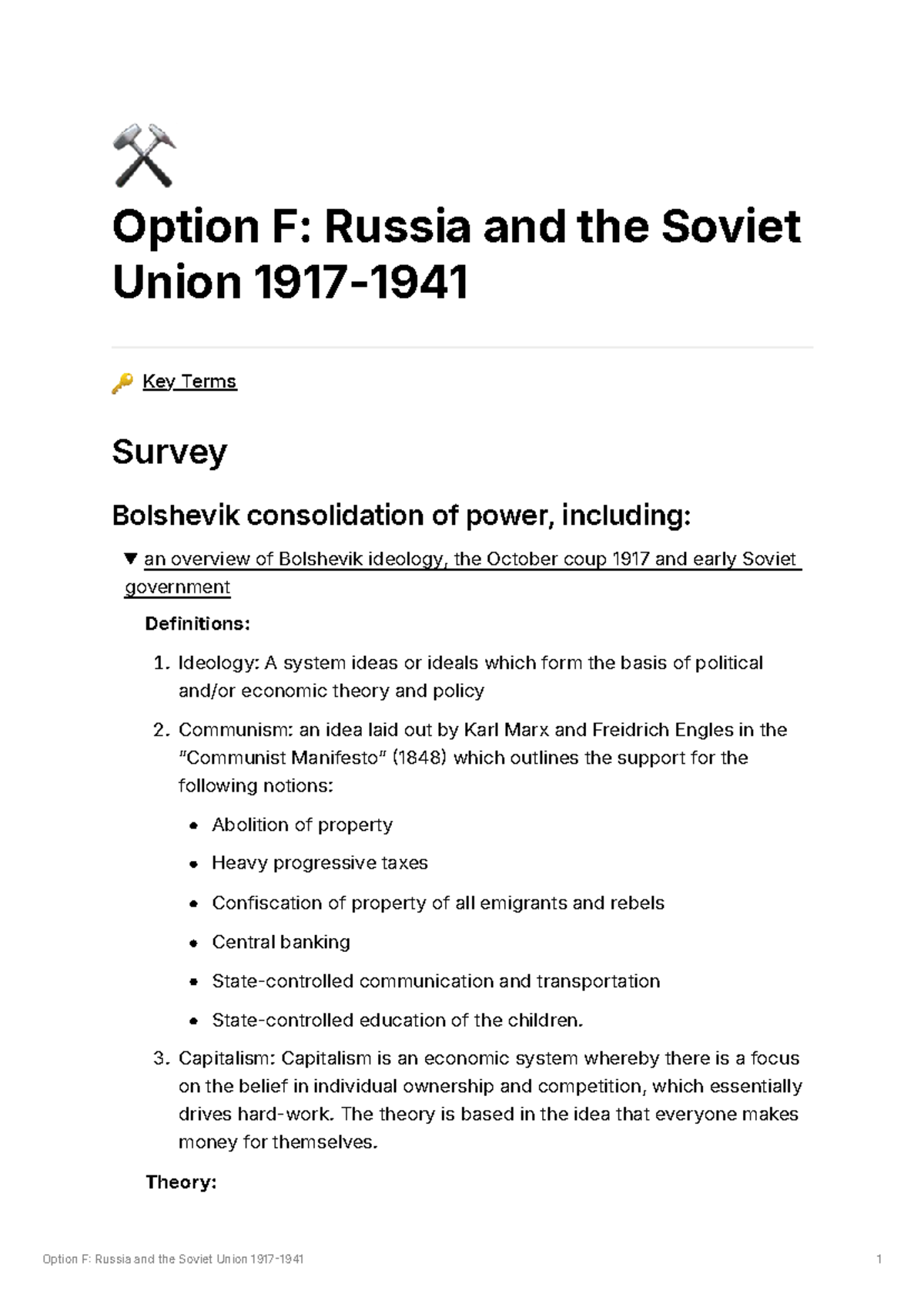 Option F: Bolshevik Consolidation of Power in Russia (1917-1941) - Studocu